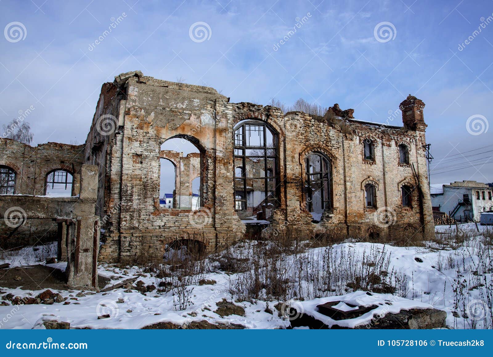 Old Ruined Brick Building, Destroyed and Abandoned Place. Stock Photo ...