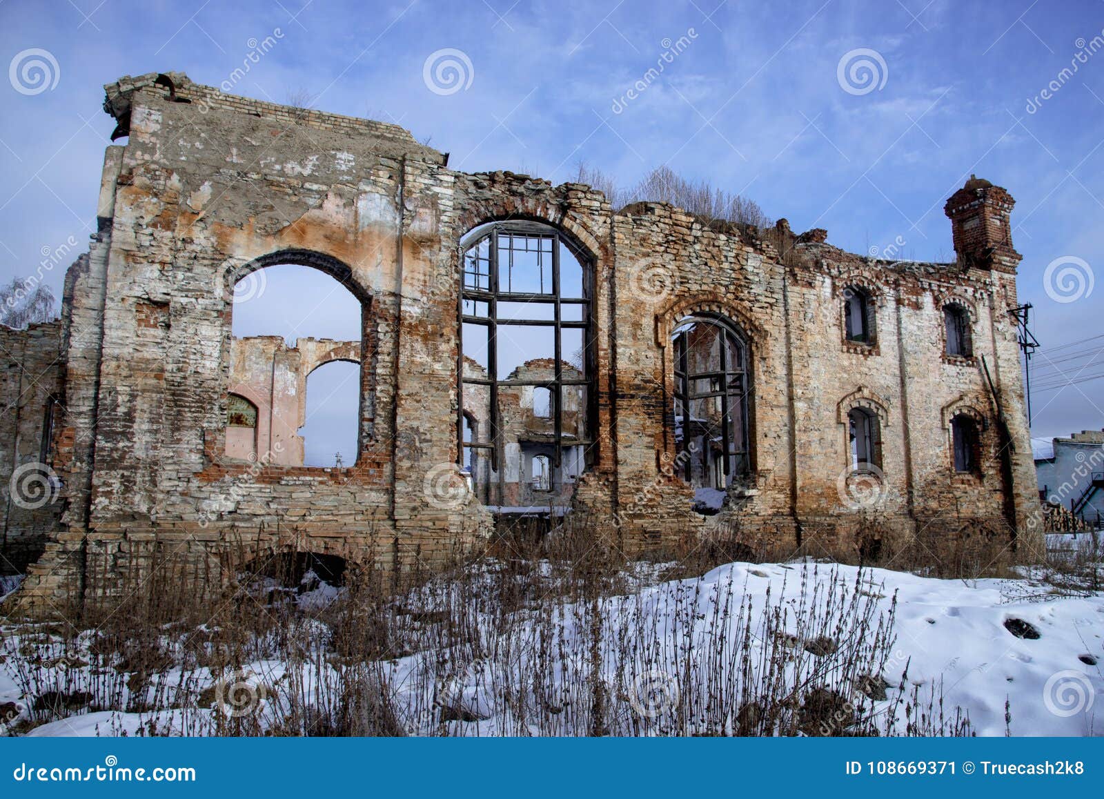 Old Ruined Brick Building, Destroyed and Abandoned Place. Stock Image ...