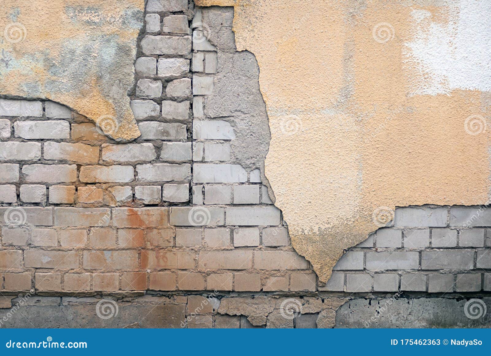 Ruined Brick Wall with Stucco and Rust Stock Image - Image of municipal ...