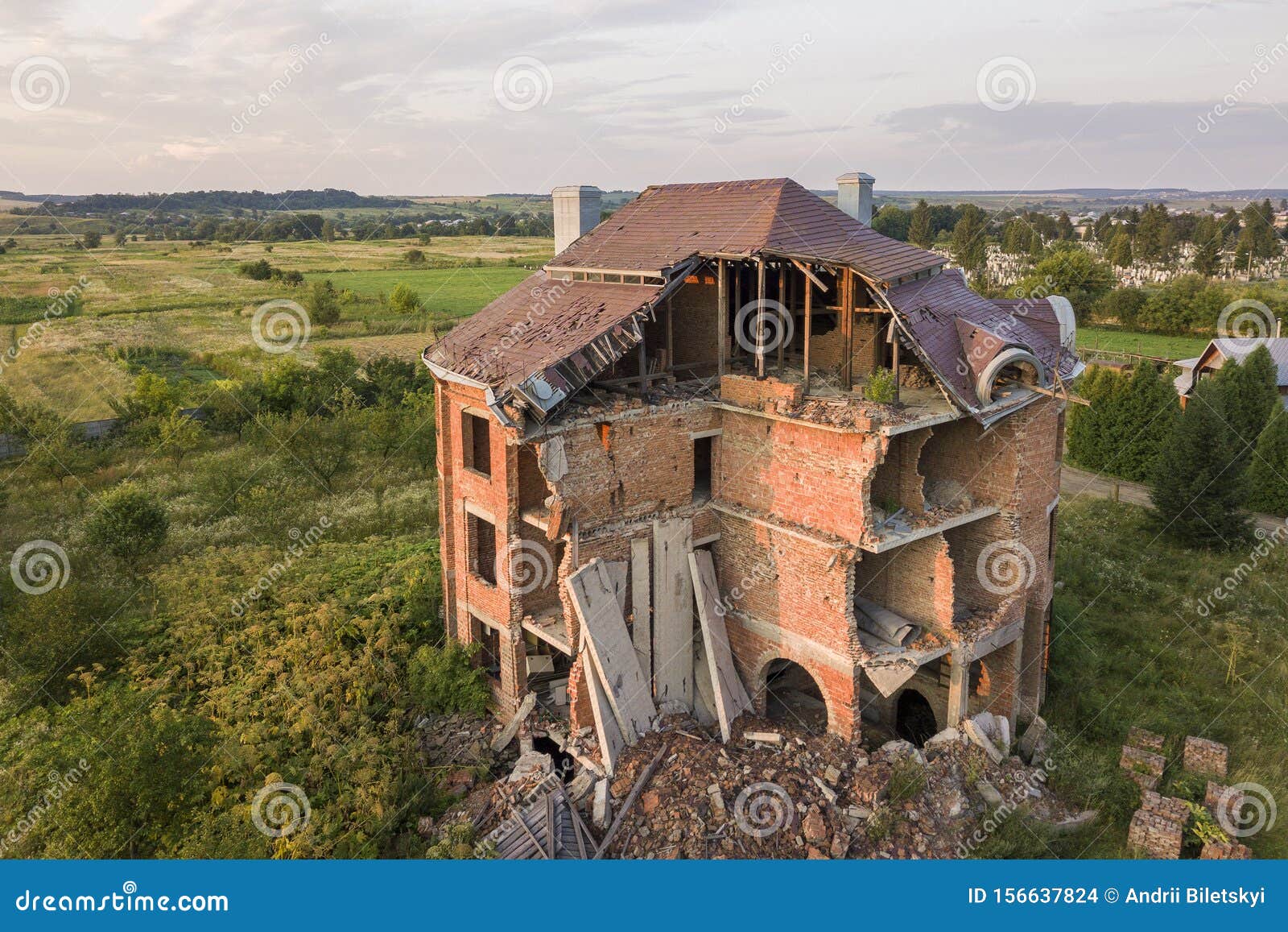 Old Ruined Building after Earthquake. a Collapsed Brick House Stock ...