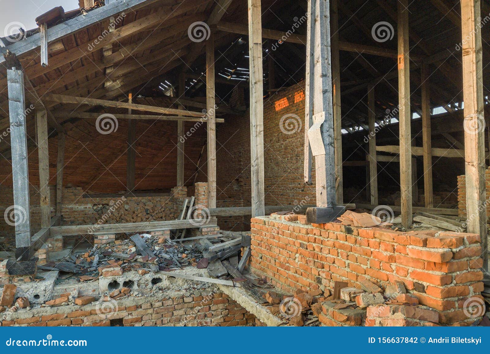Old Ruined Building after Earthquake. a Collapsed Brick House Stock ...
