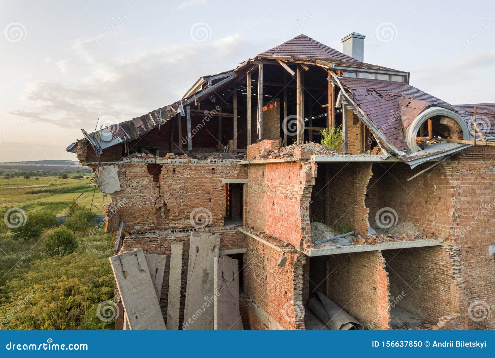 Old Ruined Building after Earthquake. a Collapsed Brick House Stock ...