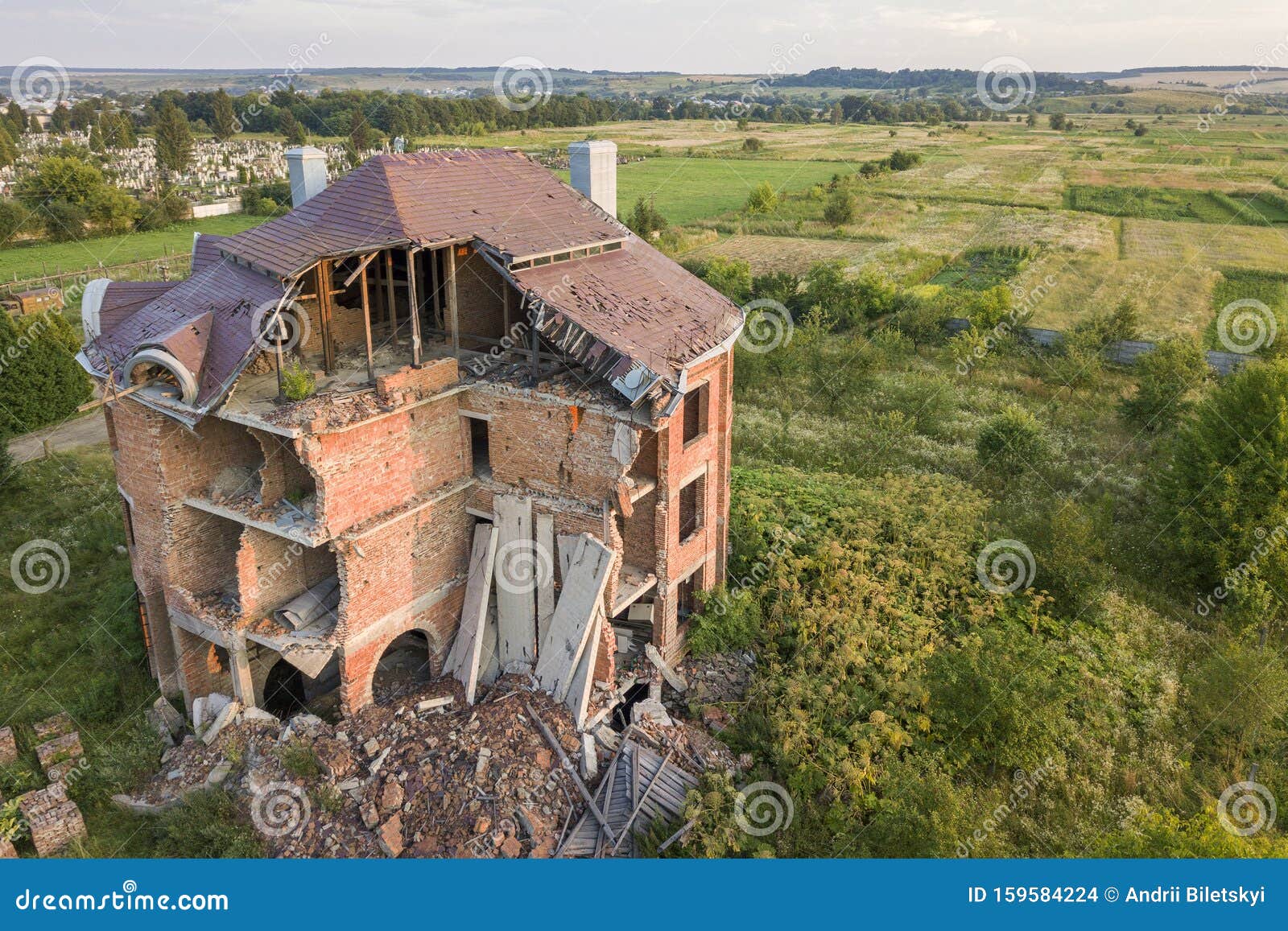 Old Ruined Building after Earthquake. a Collapsed Brick House Stock ...