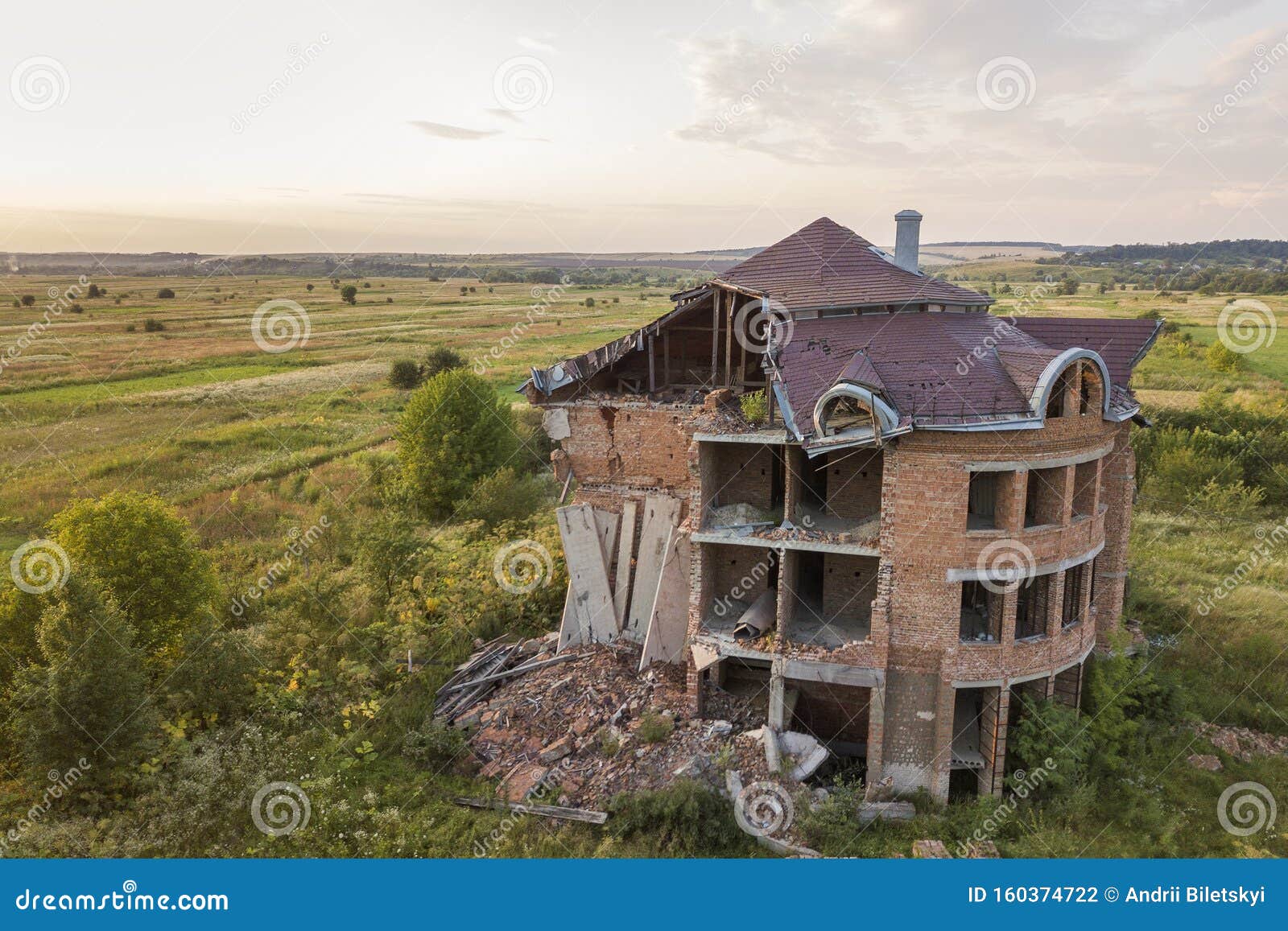 Old Ruined Building after Earthquake. a Collapsed Brick House Stock ...