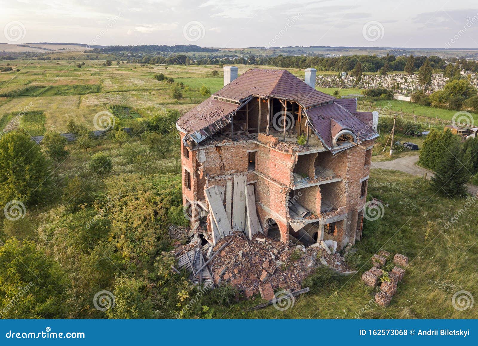 Old Ruined Building after Earthquake. a Collapsed Brick House Stock ...