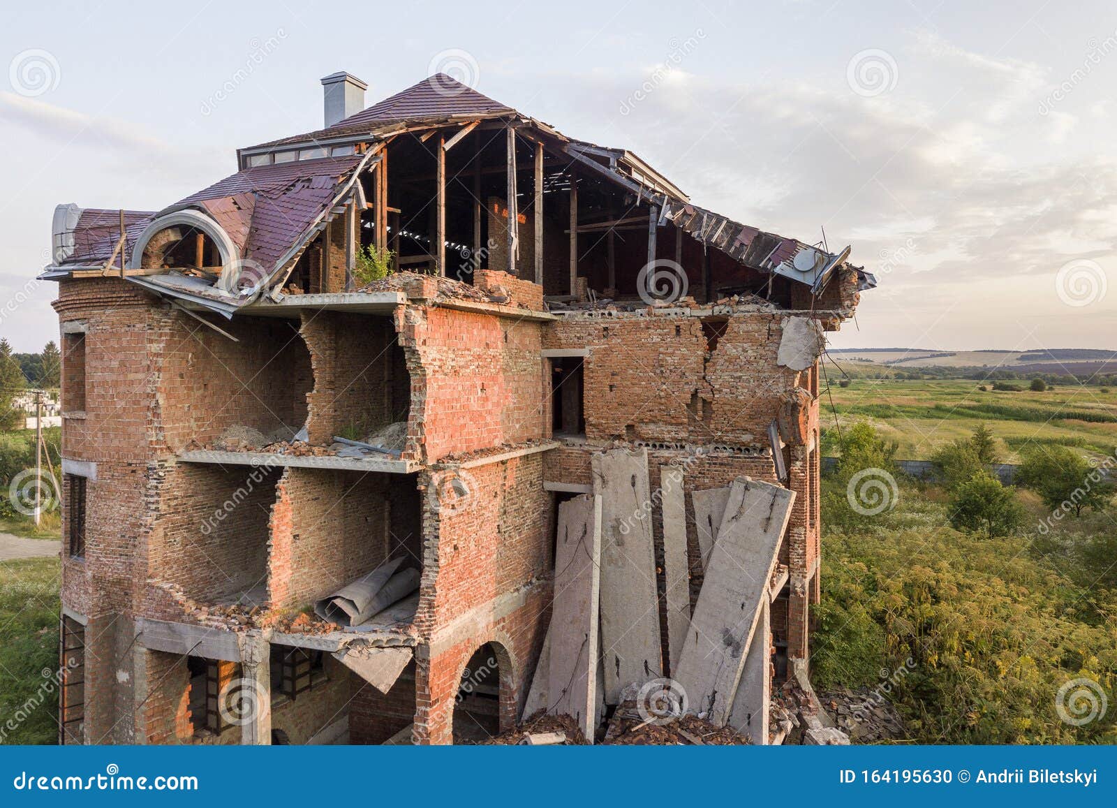 Old Ruined Building after Earthquake. a Collapsed Brick House Stock ...