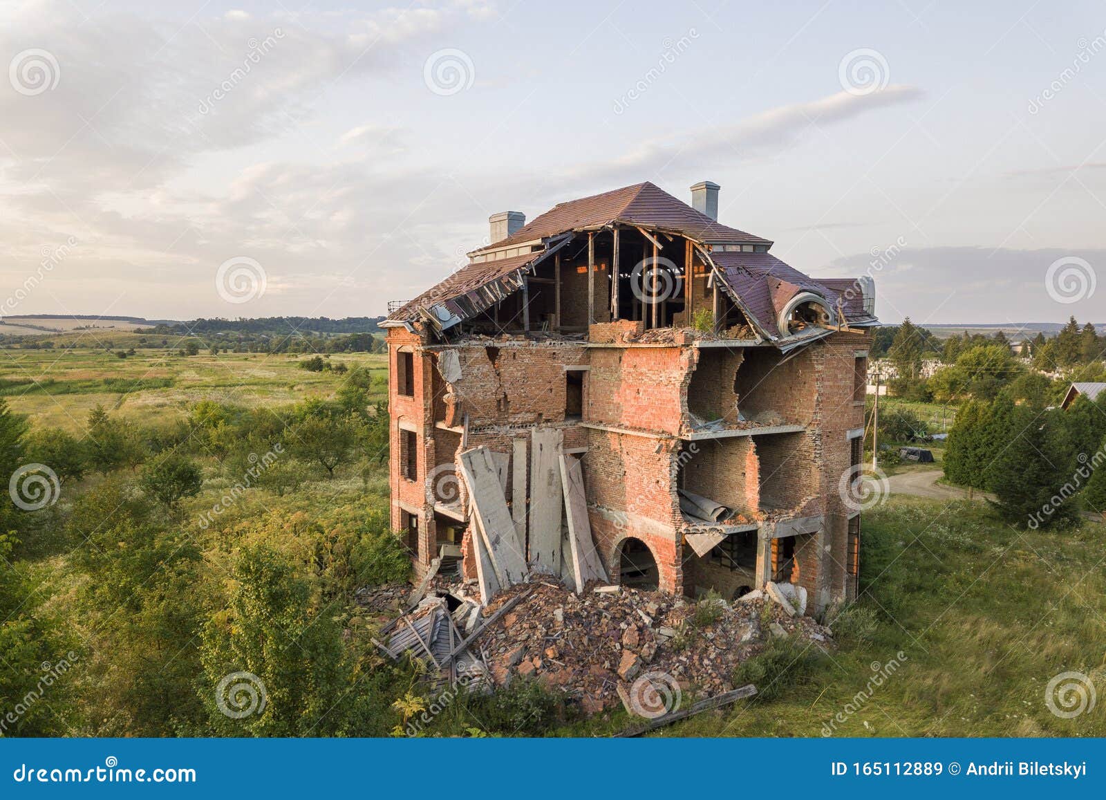 Old Ruined Building after Earthquake. a Collapsed Brick House Stock ...