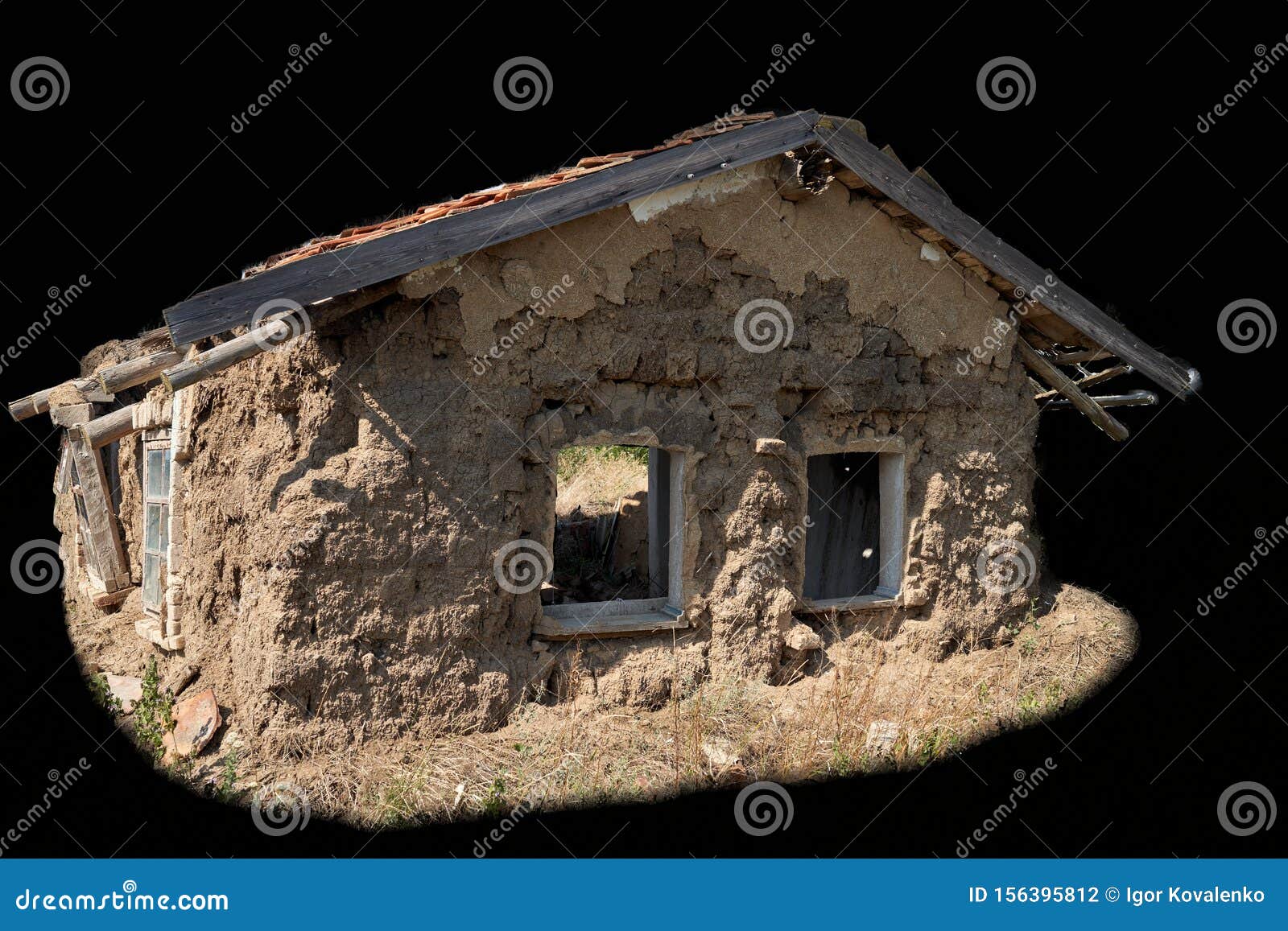 Old Ruined House on a Black Background Stock Photo - Image of beach ...