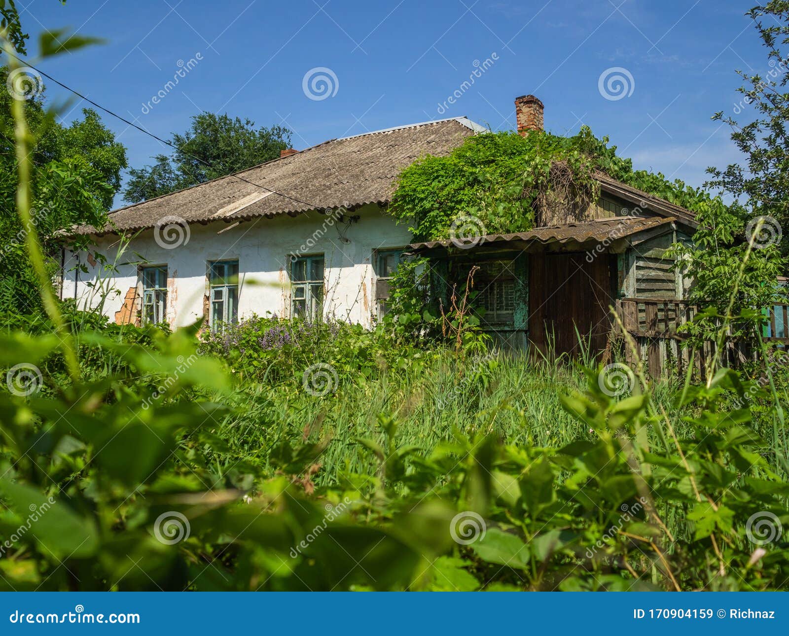 Old, Ruined House Overgrown with Thick Grass. Empty House, Which Have ...