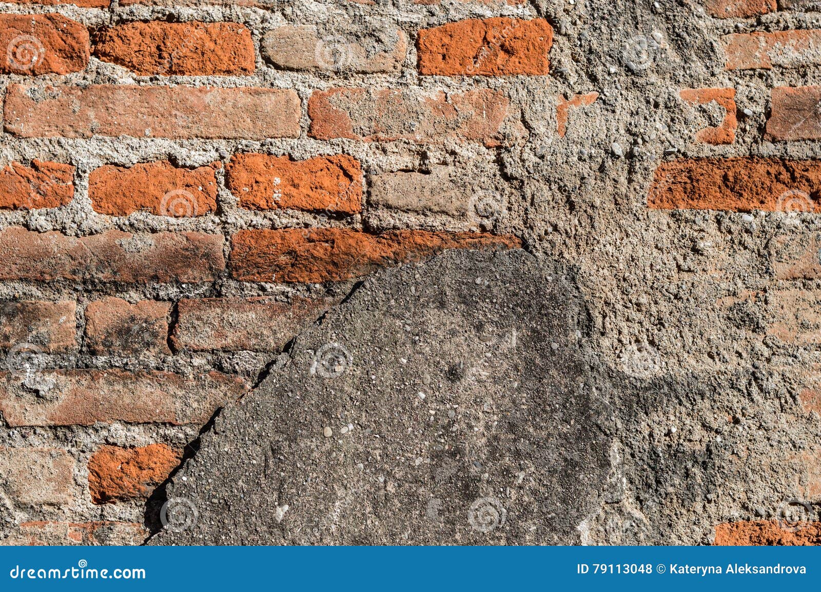 Old Ruined Red Brick Wall with Cement Stock Photo - Image of activity ...