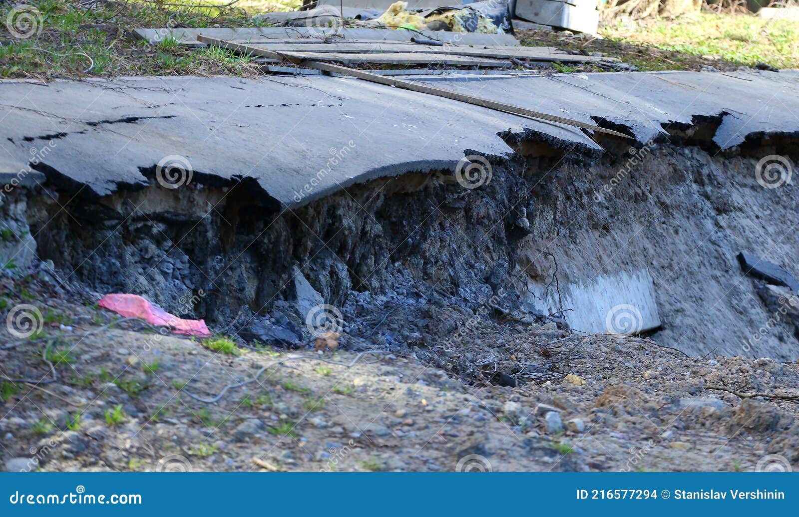 Old Ruined Road with Asphalt Surface Stock Photo - Image of collapsed ...