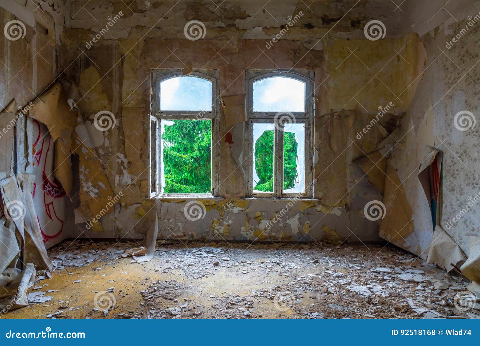 The Old and Ruined Room of a Building, Lost Places Stock Photo - Image ...