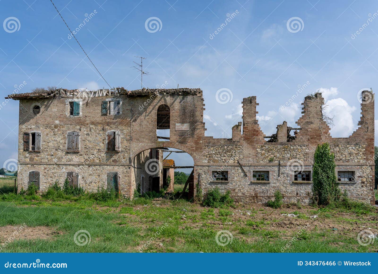 Old Ruined Stone House In The Village. Red Brick House Built In The ...