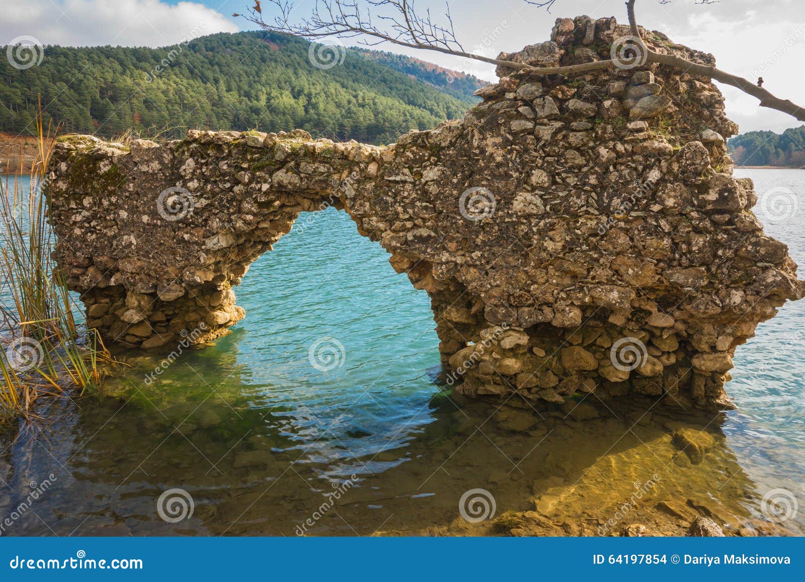 Old Ruins on the Lake Doxa on Peloponnese Stock Photo - Image of autumn ...