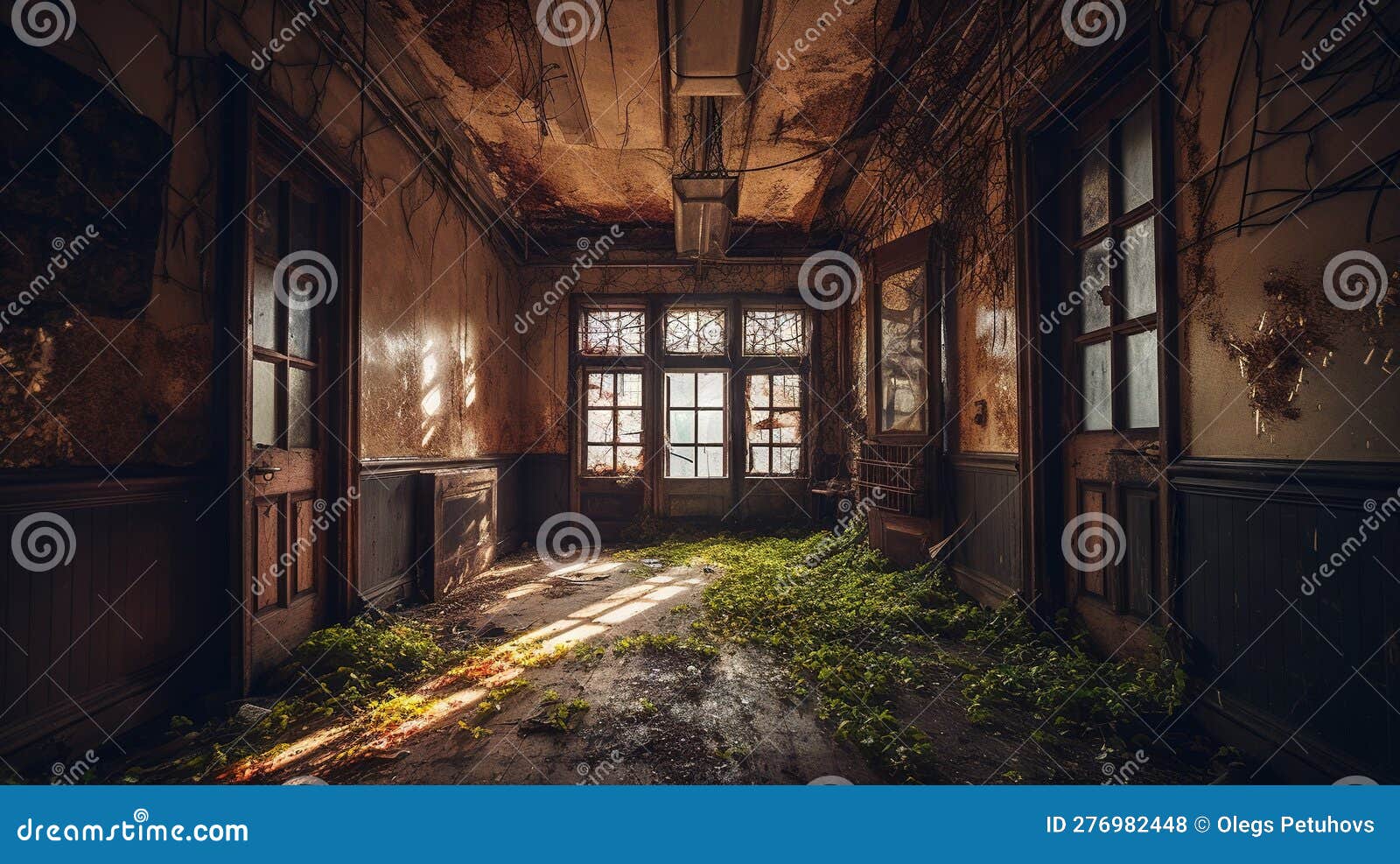 An Old Run Down Building with a Bunch of Plants Growing on the Floor ...