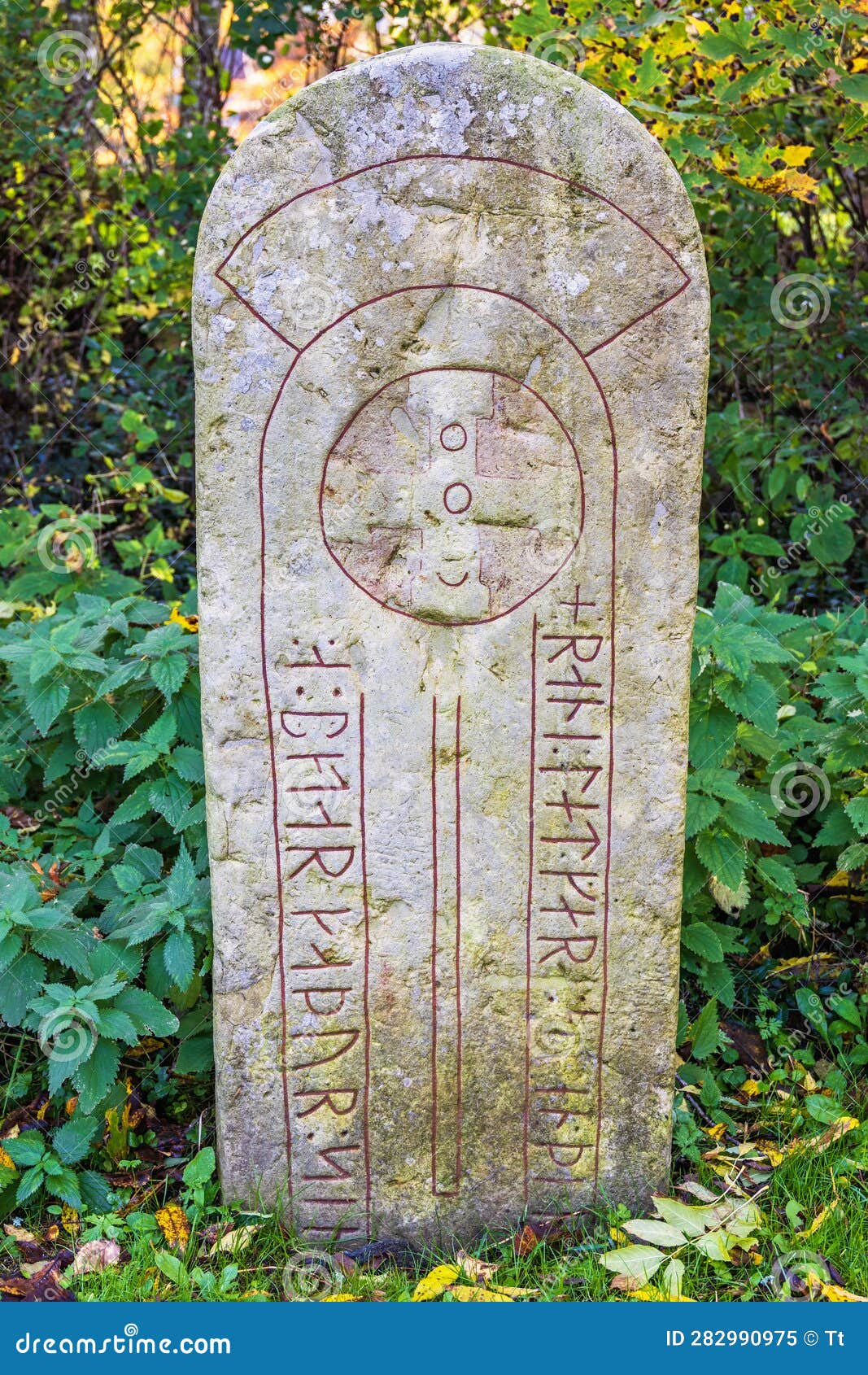 Old Runestone with Runes and a Cross in Nature Editorial Image - Image ...
