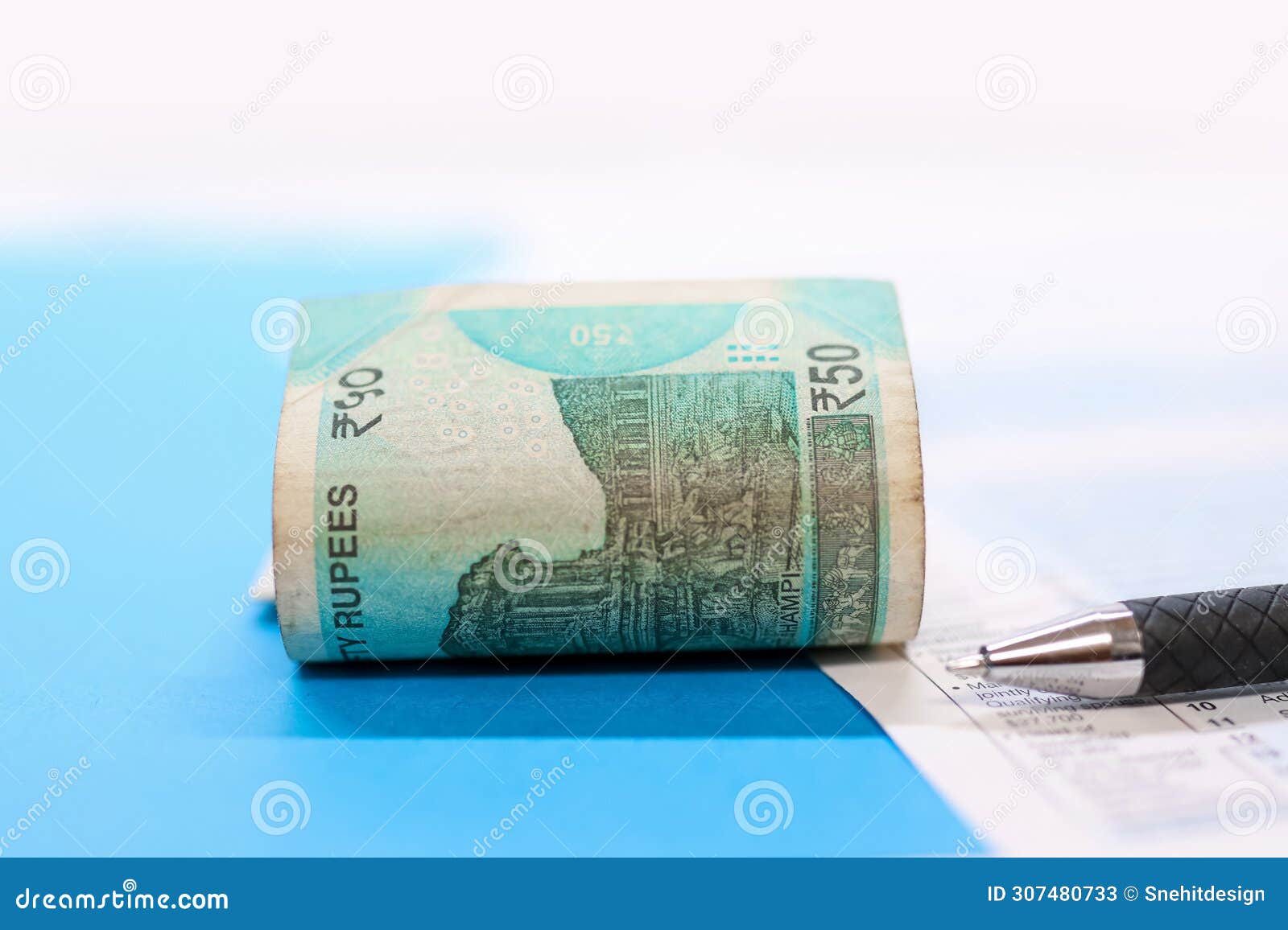 Old 50 Rupees Indian Note on the Finance Calculation Table. Stock Image ...