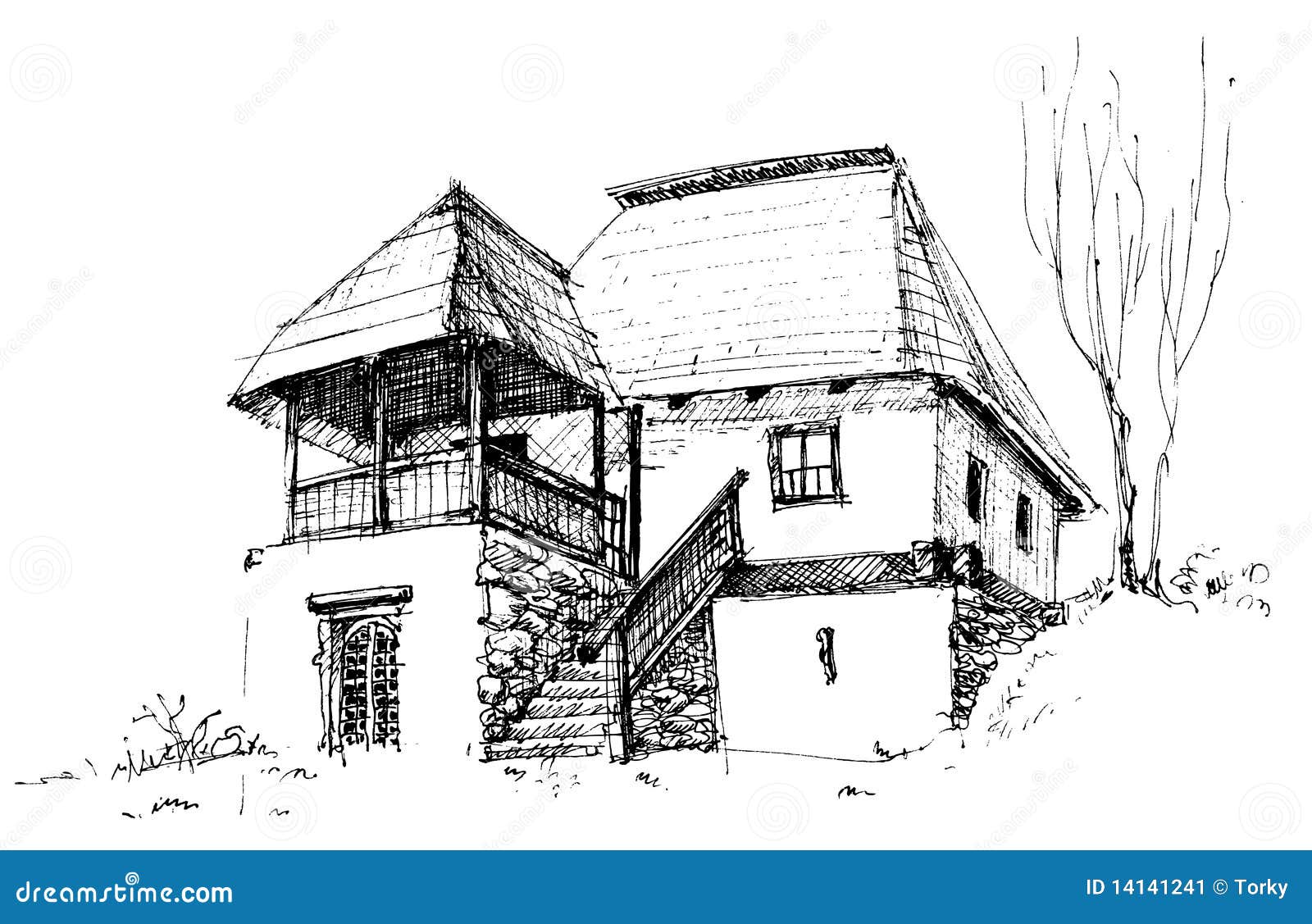 Old rural house stock vector. Illustration of linework - 14141241