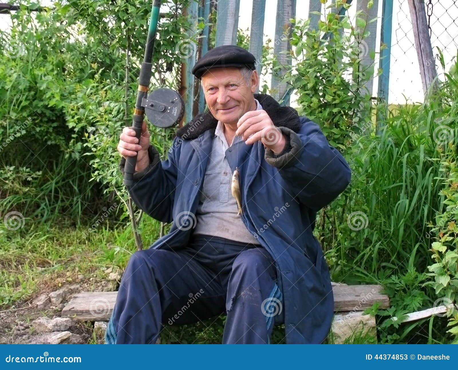 Old Rural Man Brags a Caught Small Fish Stock Image - Image of summer ...