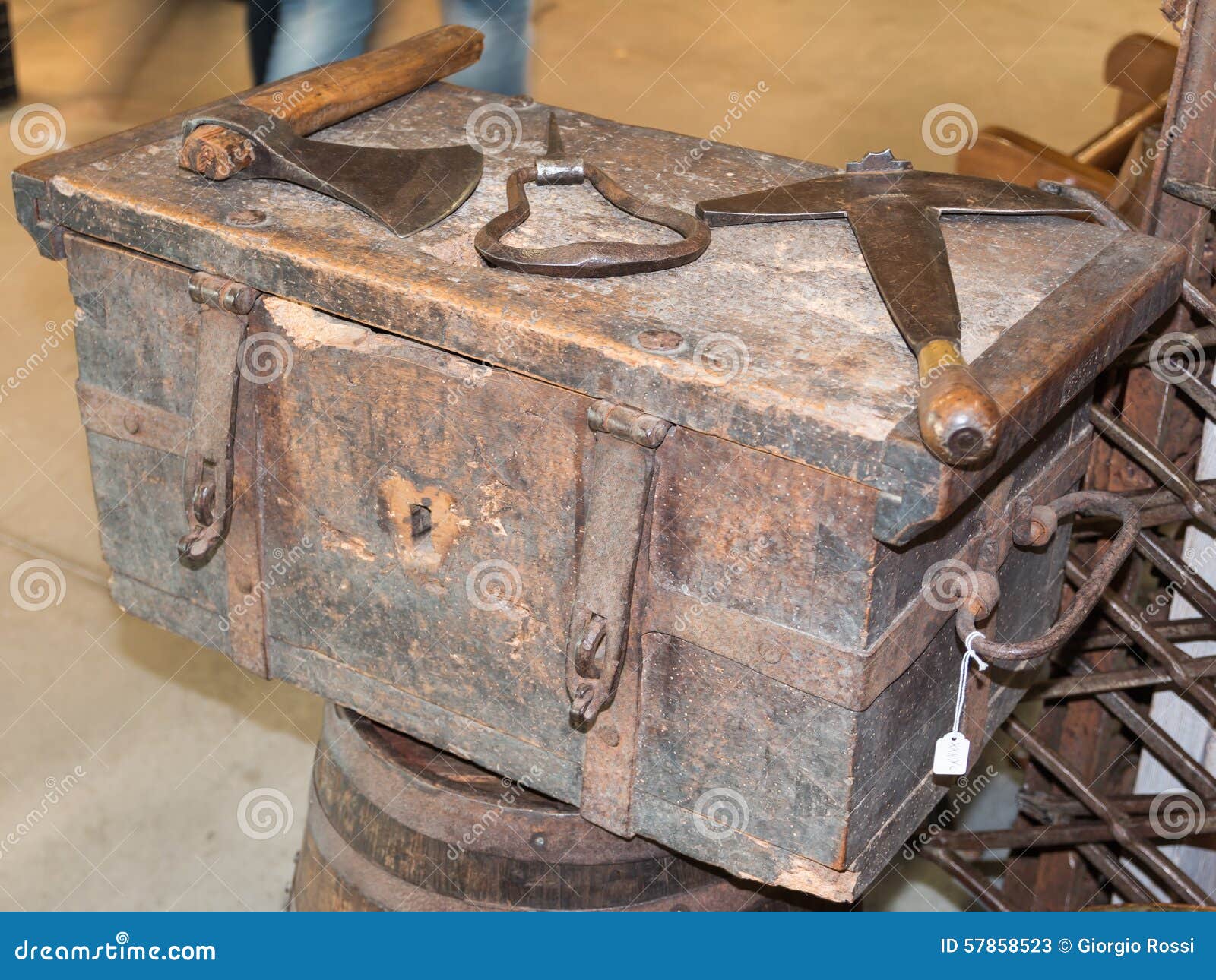 Old Rural Rusty Tools Above Antique Wooden Box Stock Image - Image of ...