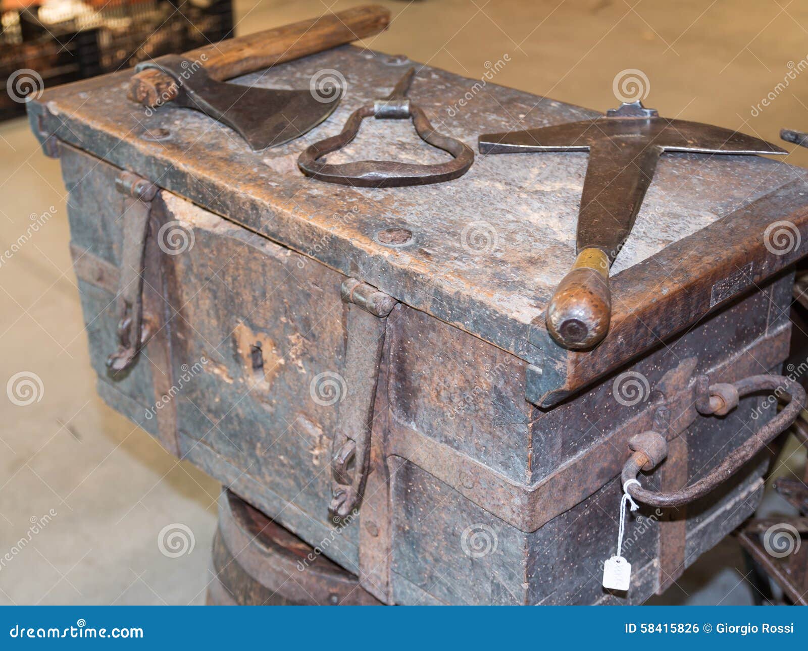 Old Rural Rusty Tools Above Antique Wooden Box Stock Photo - Image of ...