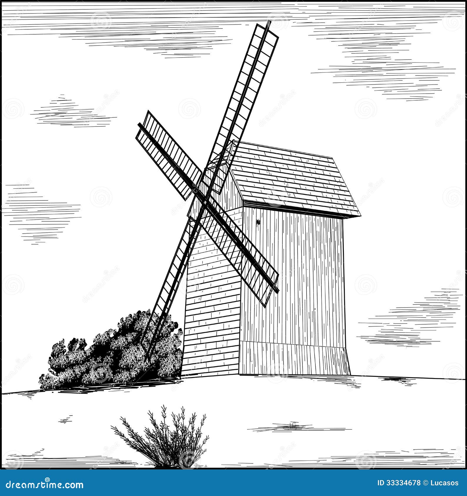 Old rural windmill. stock vector. Illustration of hill - 33334678