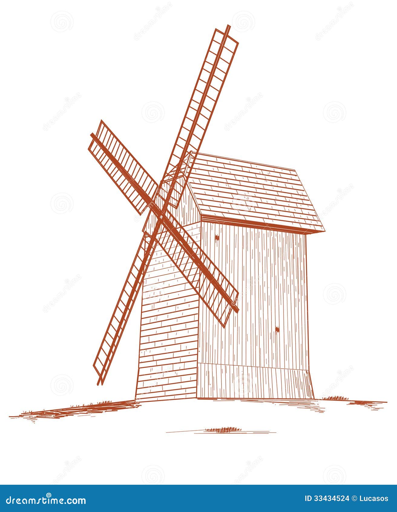 Old rural windmill. stock vector. Illustration of graphic - 33434524
