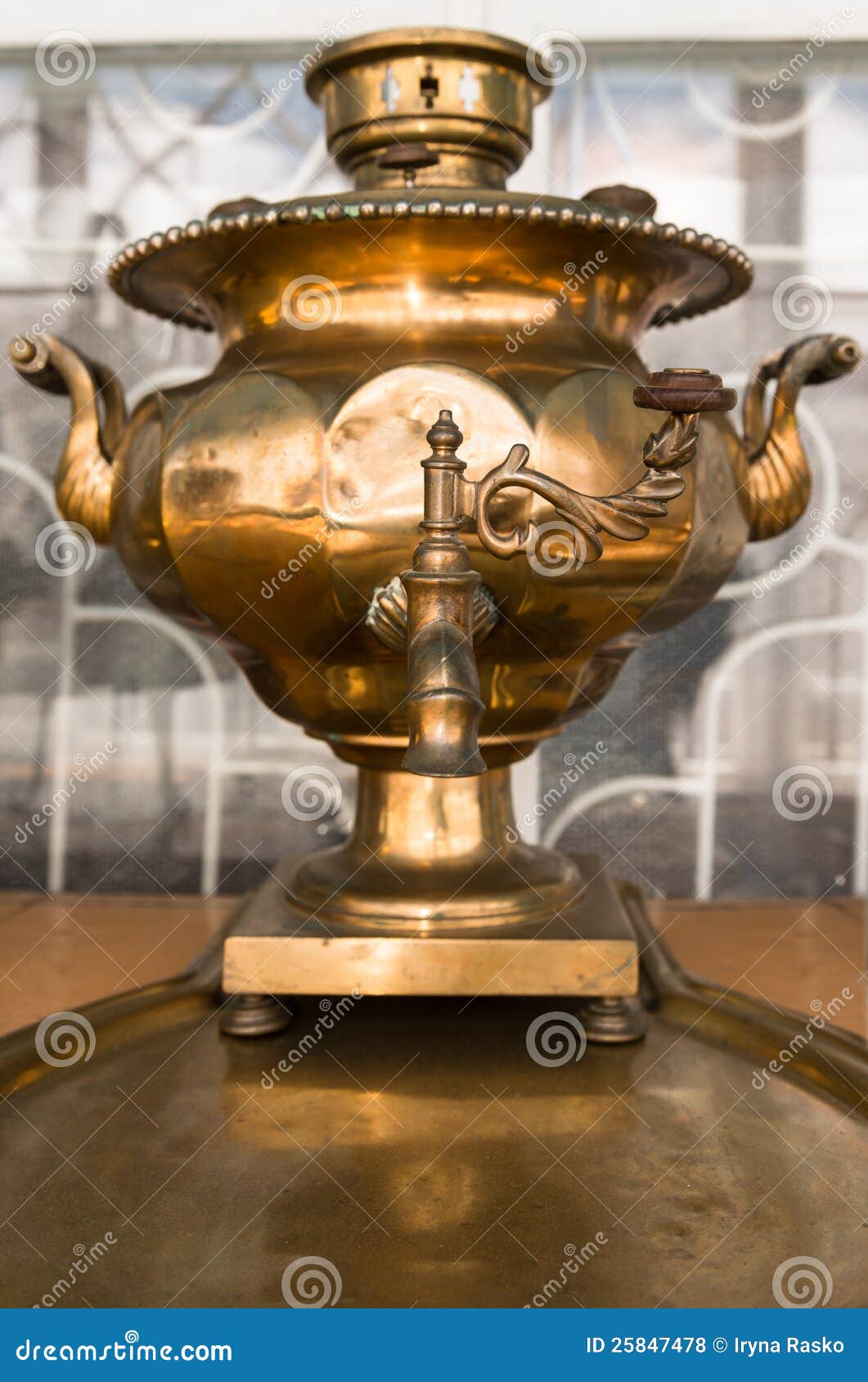 Old Russian Bronze Tea Samovar on Tray Stock Photo - Image of antique ...