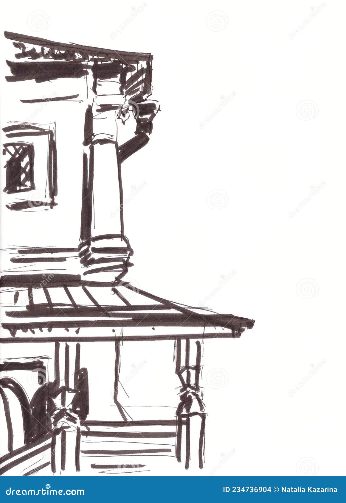 Old Russian Building Element, Linear Graphic Drawing Stock Illustration ...