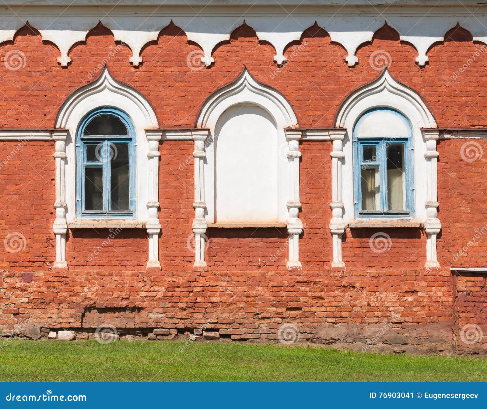 Old Russian Red Brick Wall with Windows Stock Image - Image of brick ...