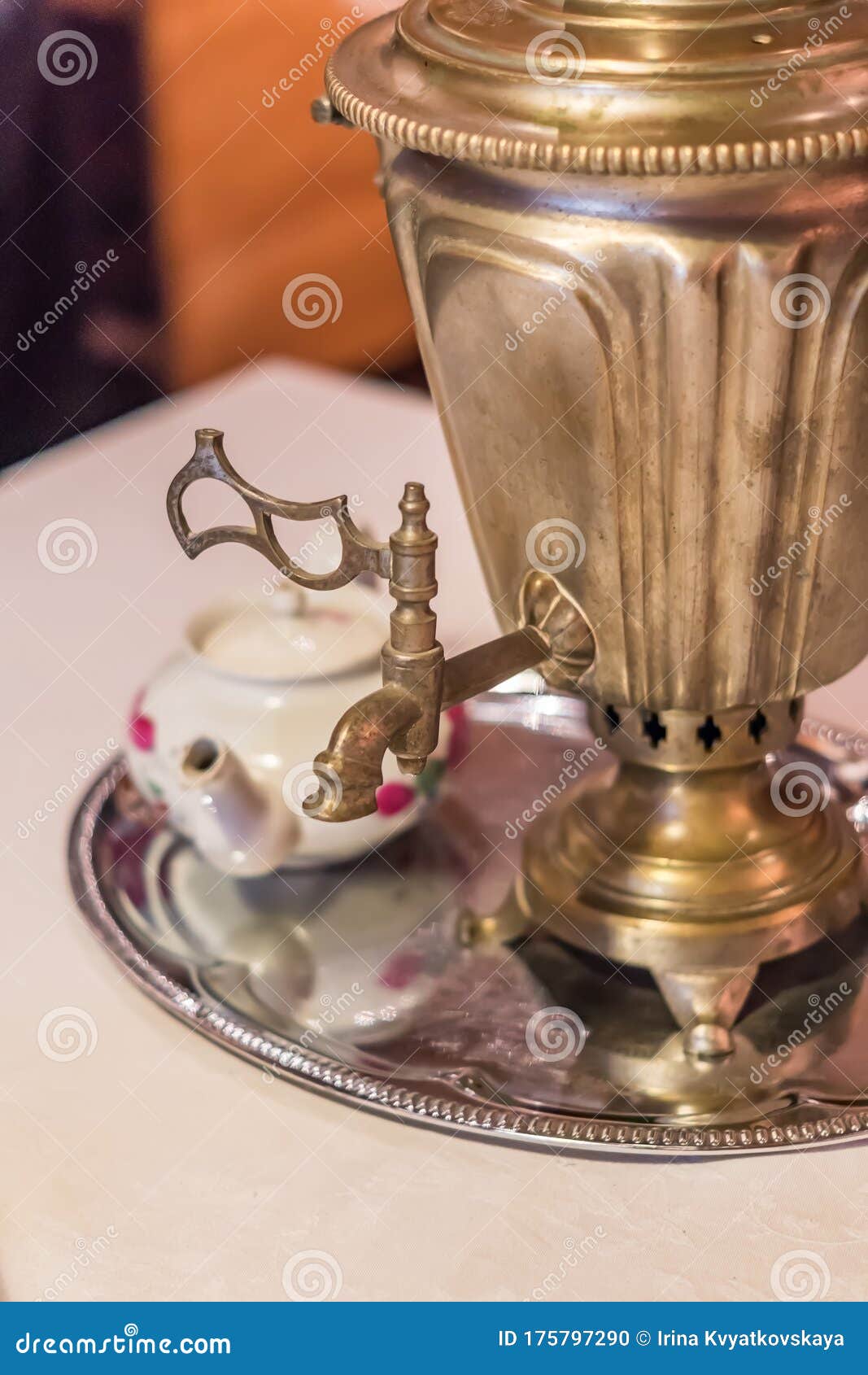 Old Russian Samovar on Table Stock Photo - Image of culture, design ...