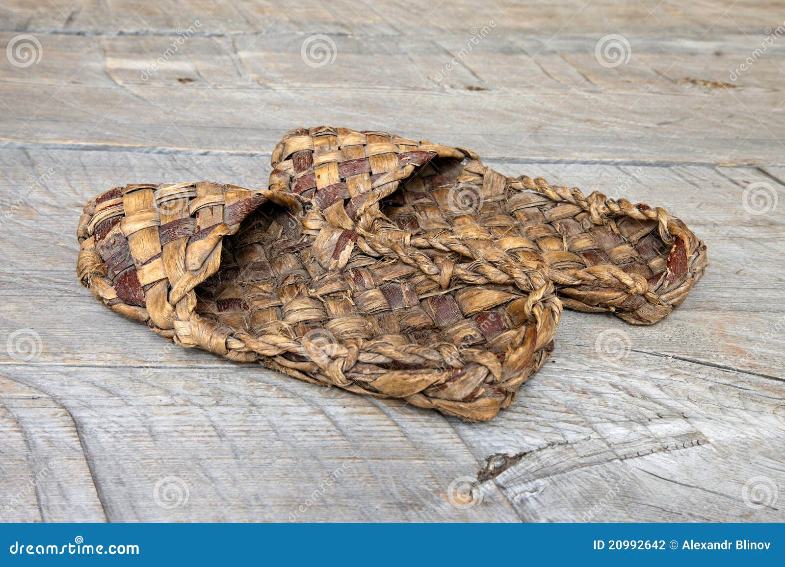 Old Russian Sandals Made of Bark Stock Photo - Image of decor ...