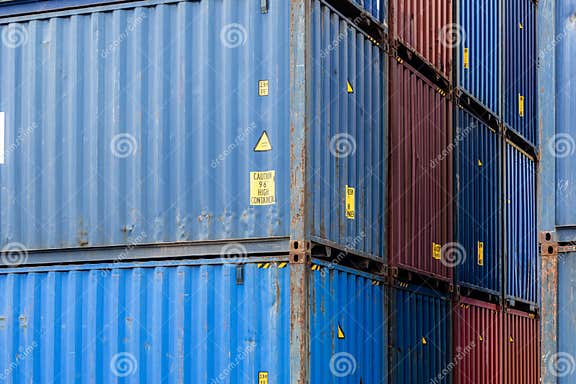 Old Rust Containers Wall in Cargo Container Yard Close Up in Front View ...