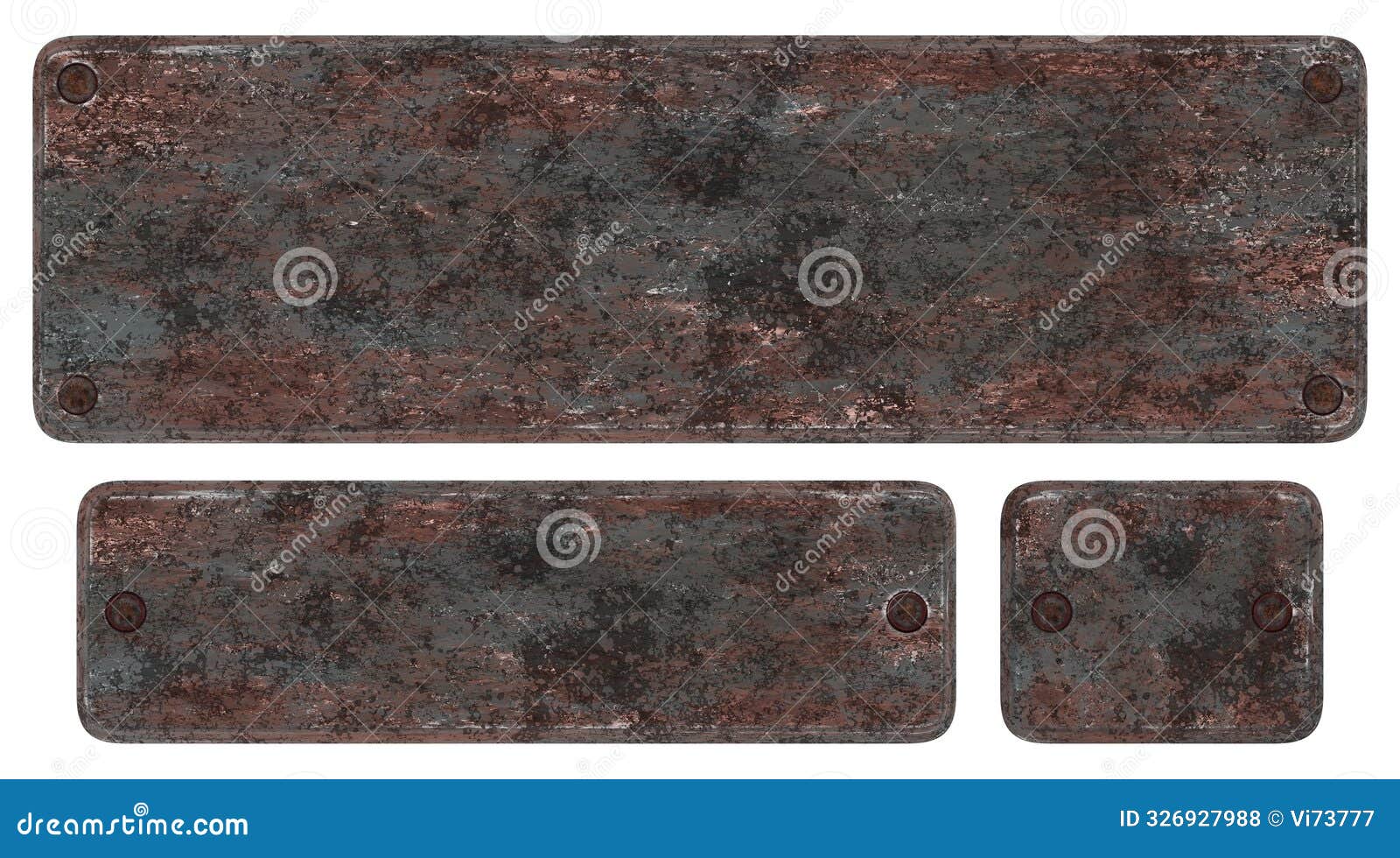 Old Rust Plaque with Rivets. Grungy Metallic Nameboards Set. 3D ...