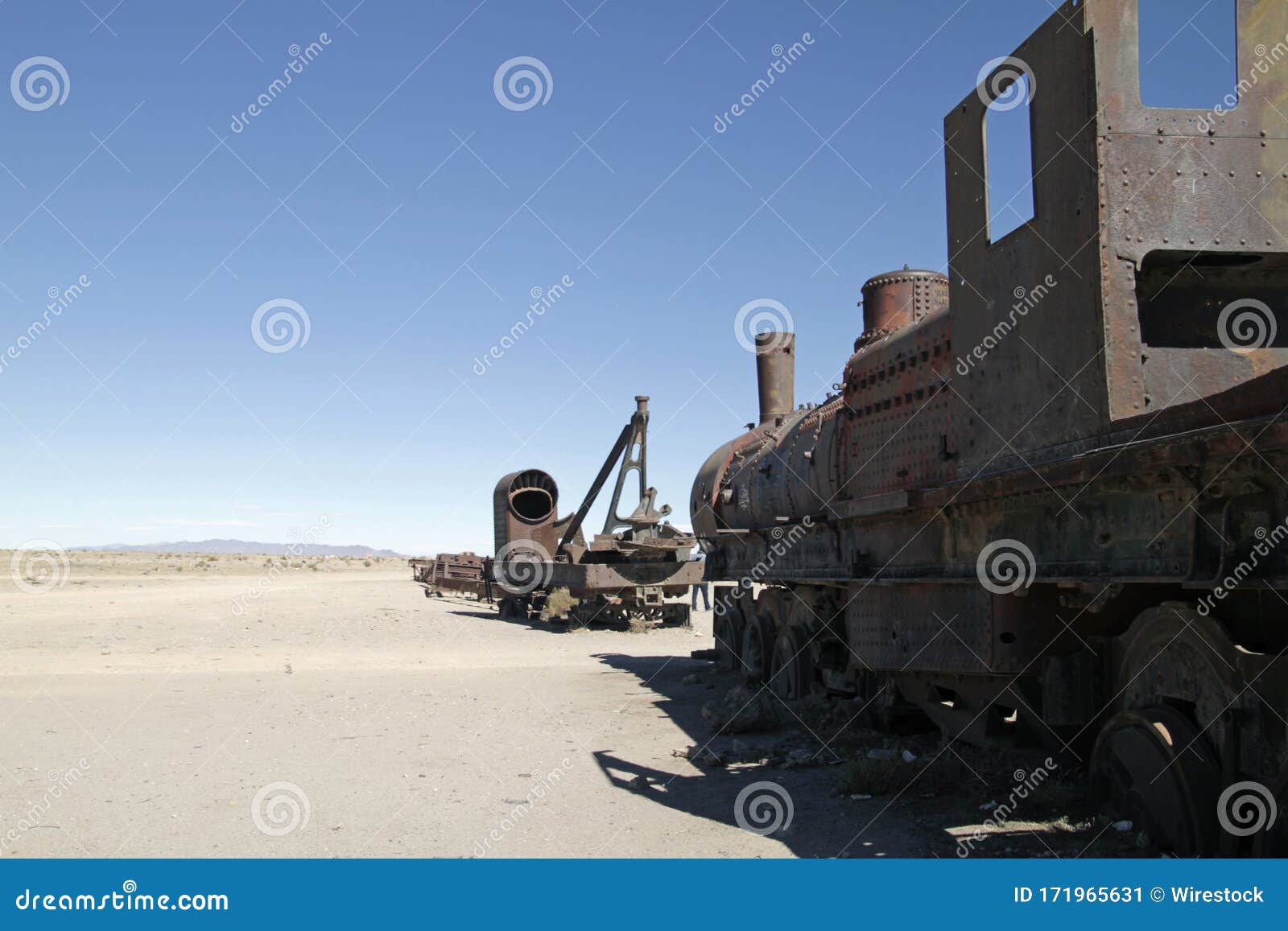 Old Rust Train in the Middle of an Empty Field Under a Blue Sky Stock ...