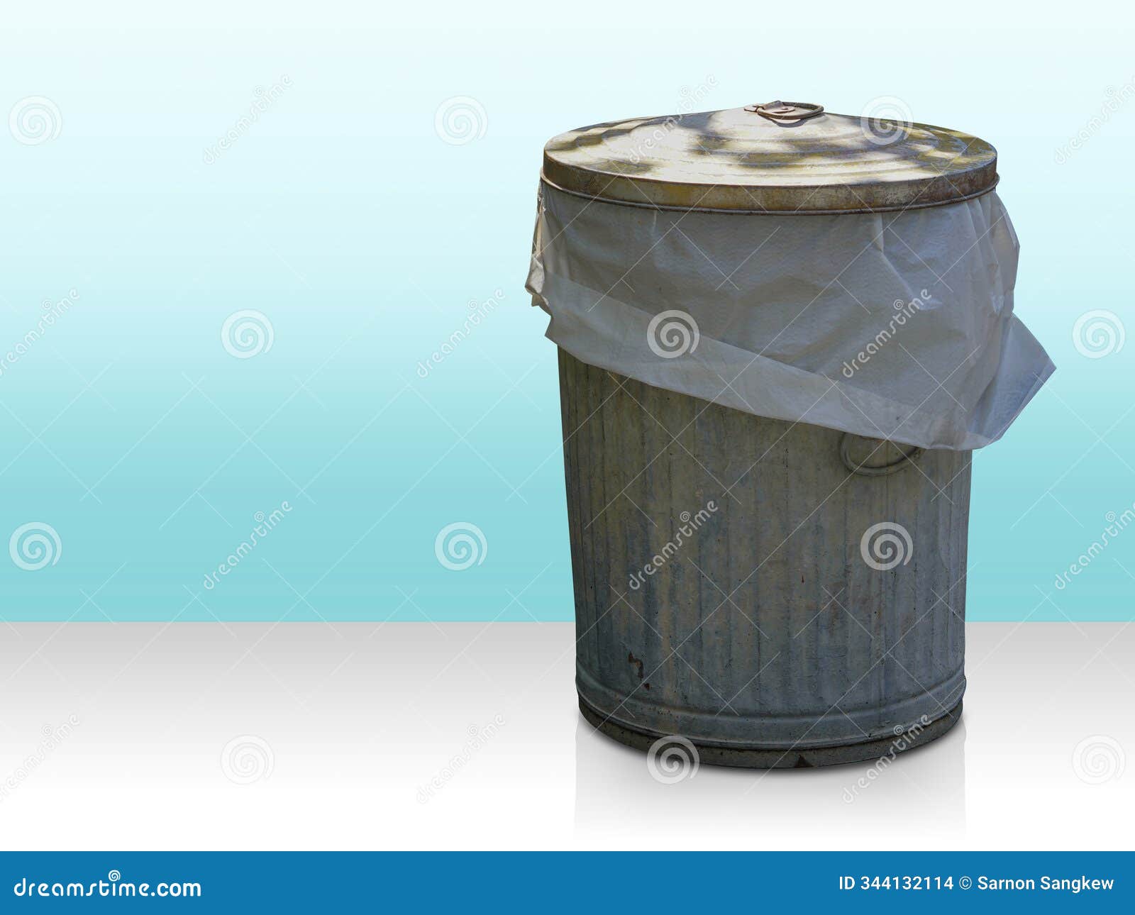 Old and Rust Zinc Bin on Gradient White and Blue Background, Object ...