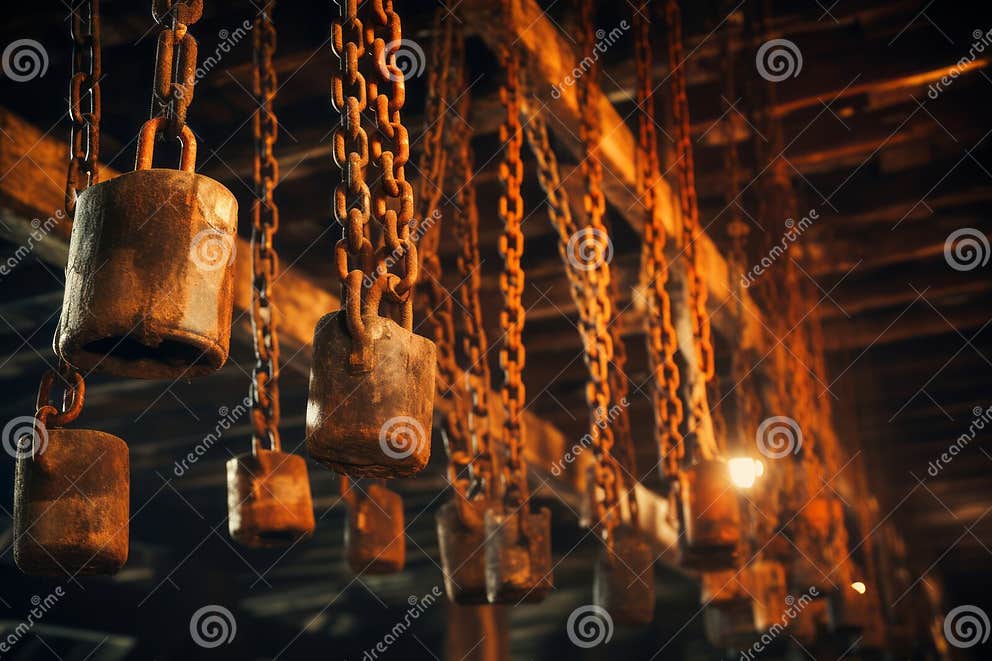 Old, rusted chains hanging stock illustration. Illustration of ...
