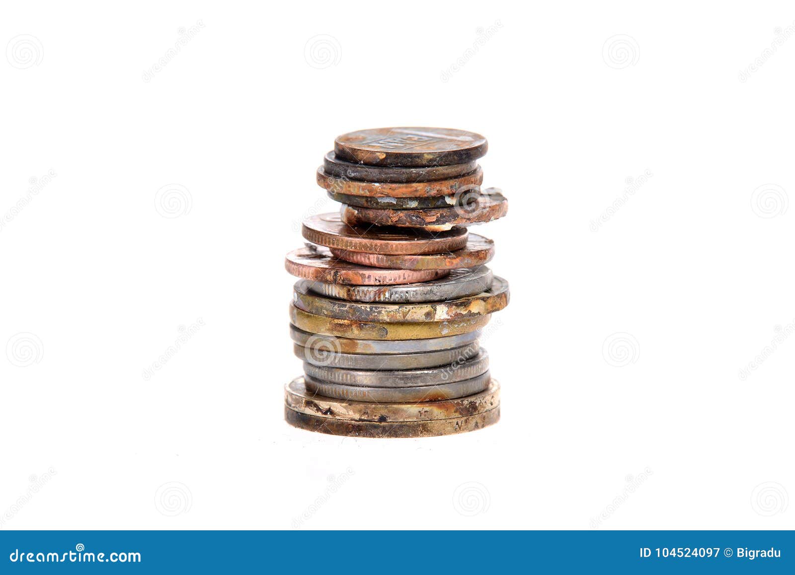 Old Rusted Coins in a Stack Stock Image - Image of keys, white: 104524097