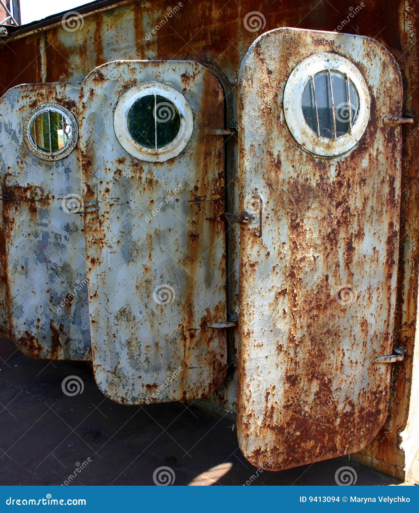 Old Rusted Doors with Portholes Stock Photo - Image of texture ...