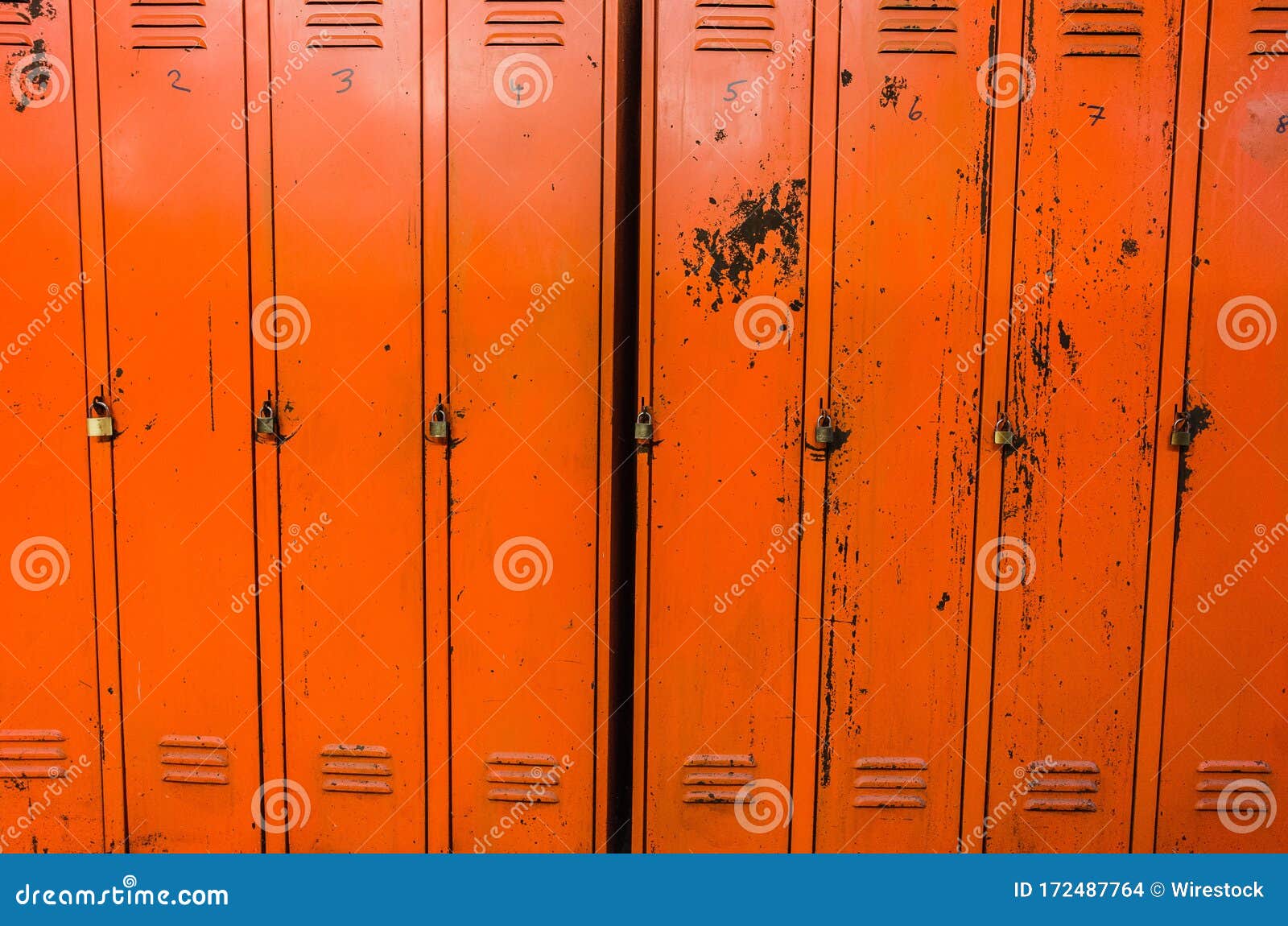 Old Rusted Lockers with Numbers Stock Photo - Image of blue, office ...