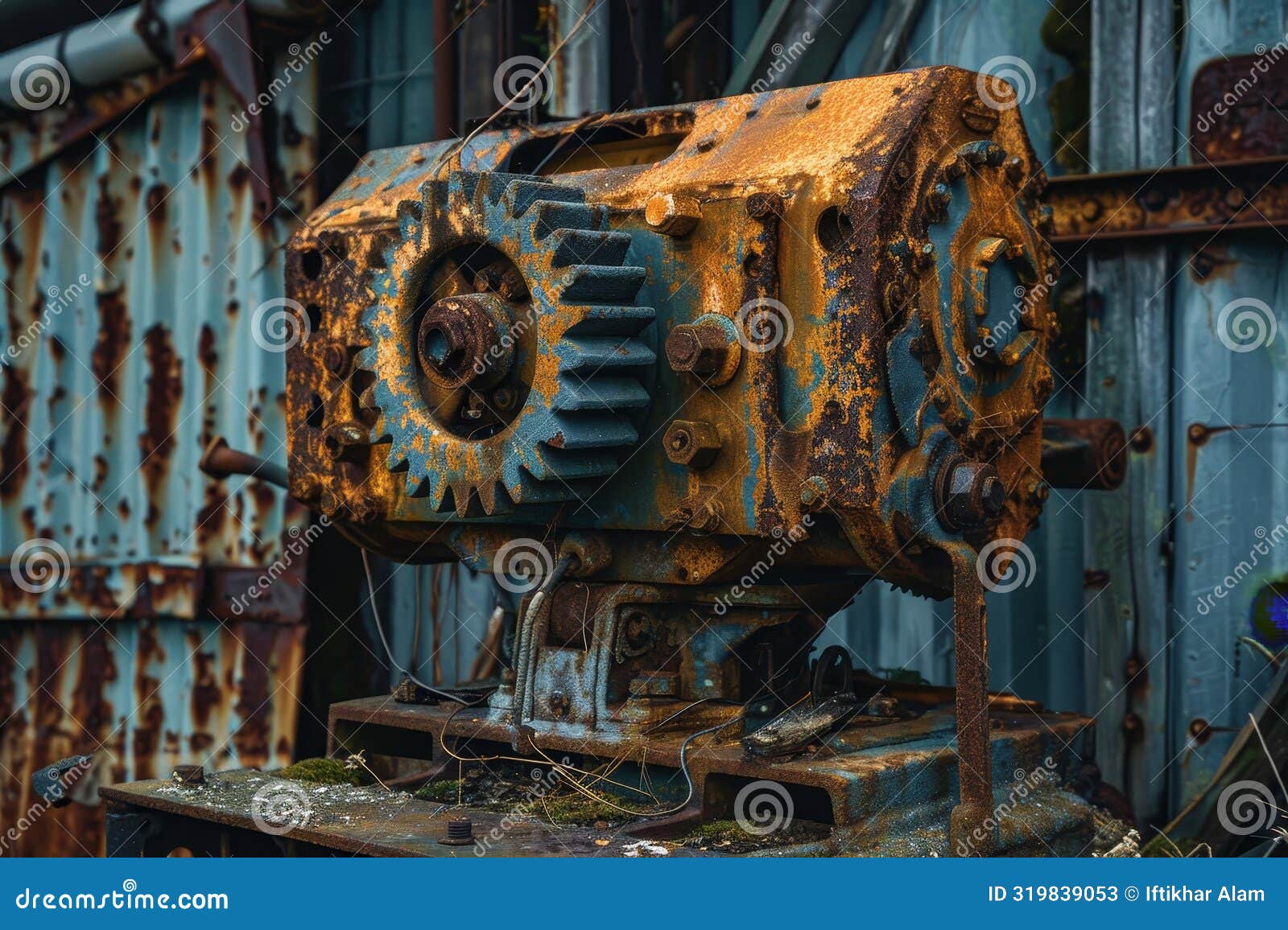 An Old and Rusted Machine Sits among the Decay in a Neglected Building ...