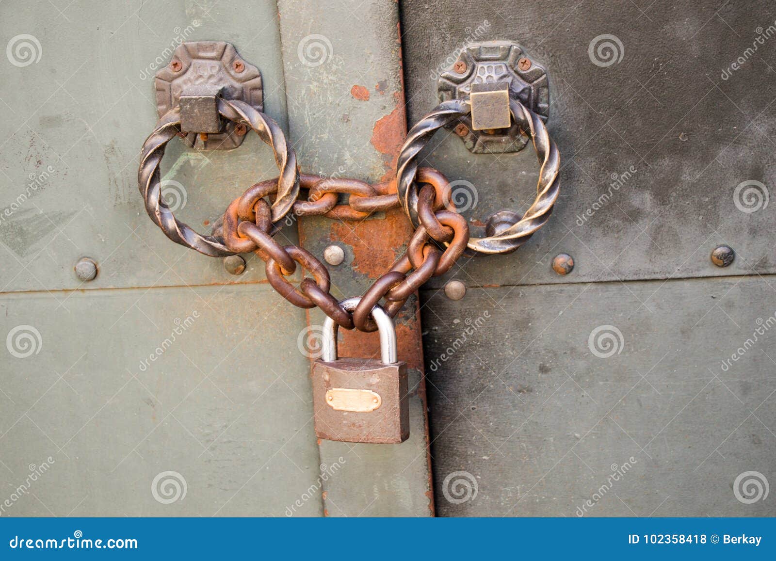 The Old Rusted Metal Lock in Chains Stock Photo - Image of rust ...