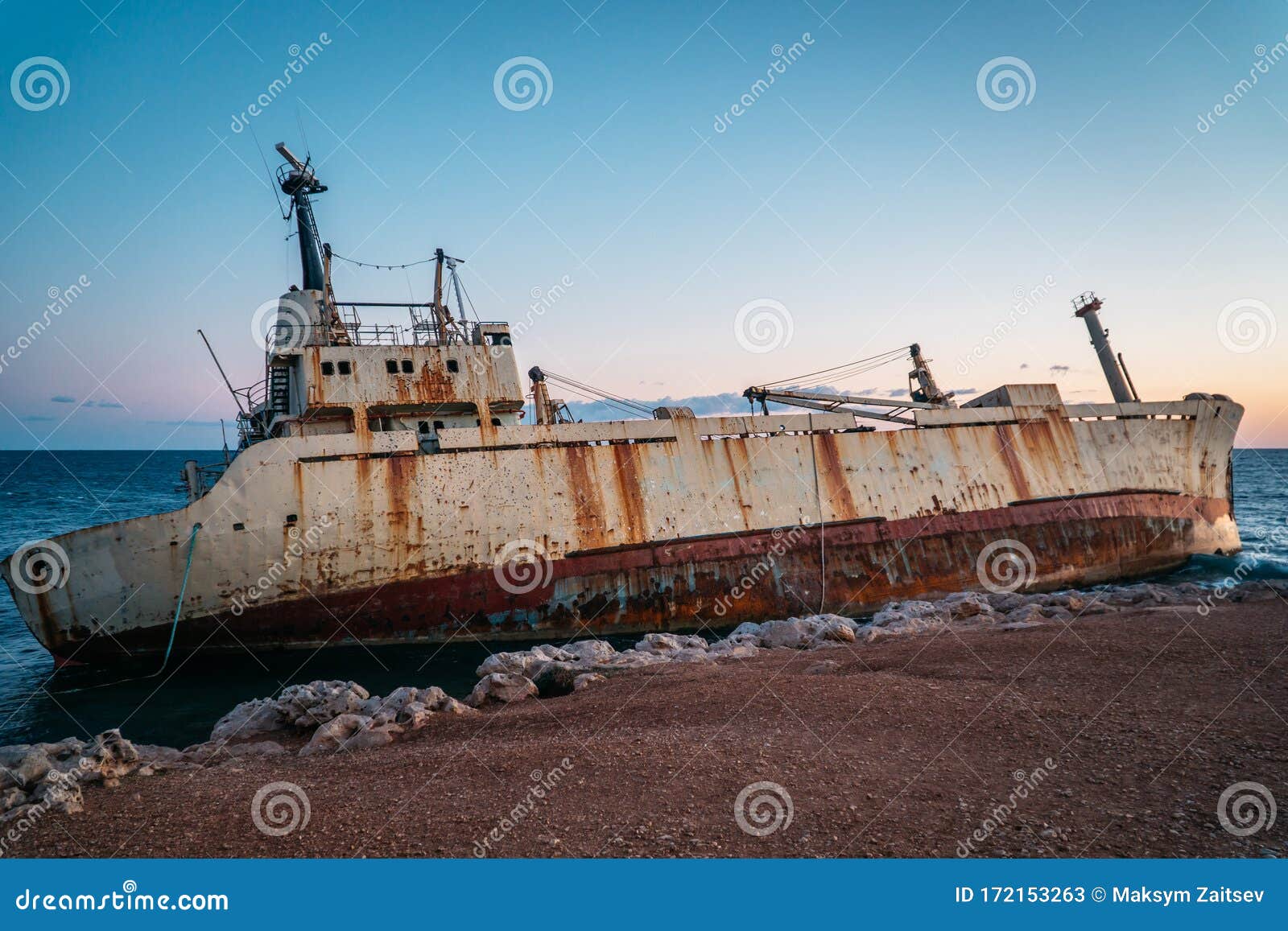 An Old Ship Stranded Stands on the Seashore. Stock Image - Image of ...