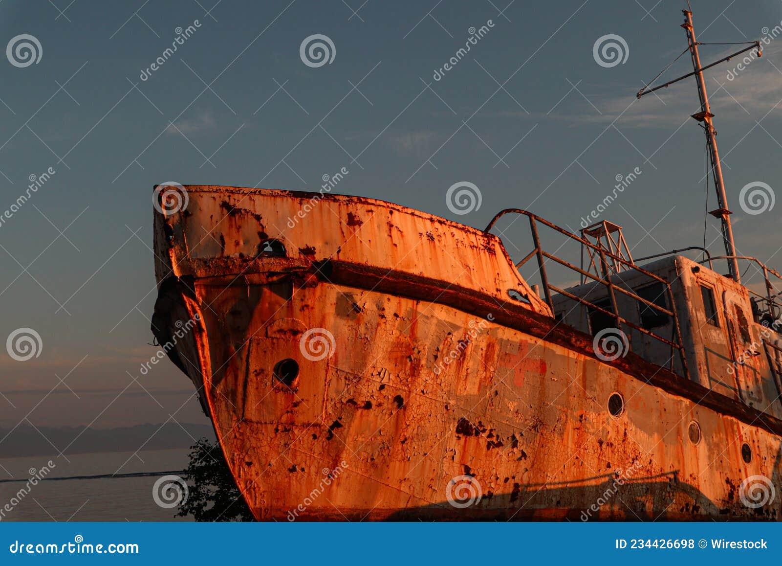 Old Rusted Ship on the Sunset Stock Photo - Image of steel, ancient ...