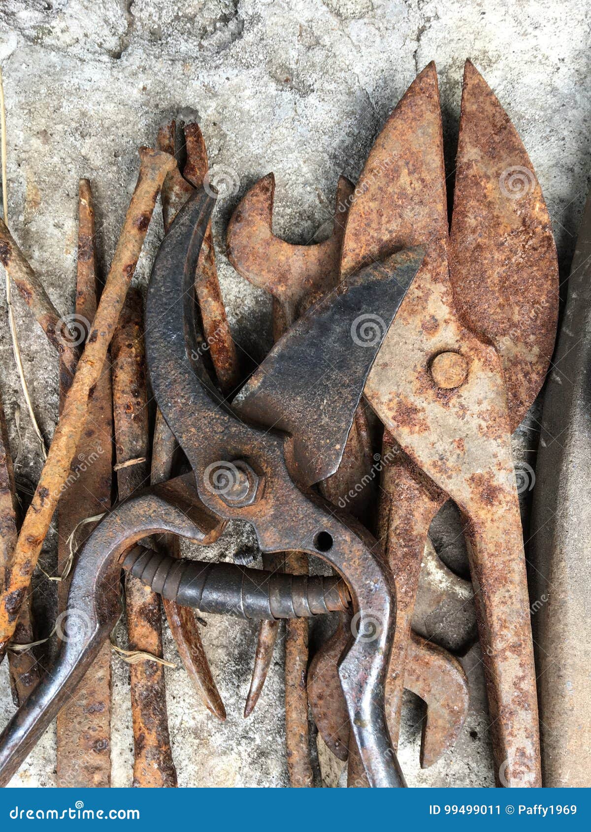 Old Rusted Tools Over Concrete Stock Image - Image of building ...