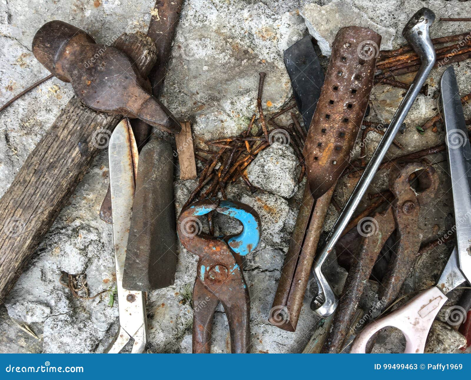 Old Rusted Tools Over Concrete Stock Image - Image of device, hardware ...