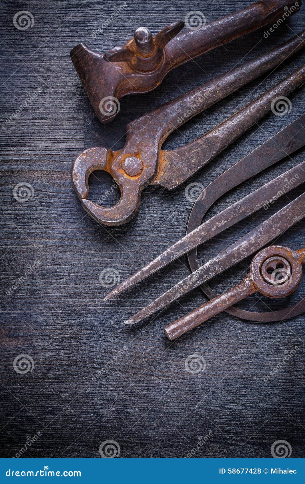 Old Rusted Tools on Vintage Board Stock Photo - Image of measuring ...