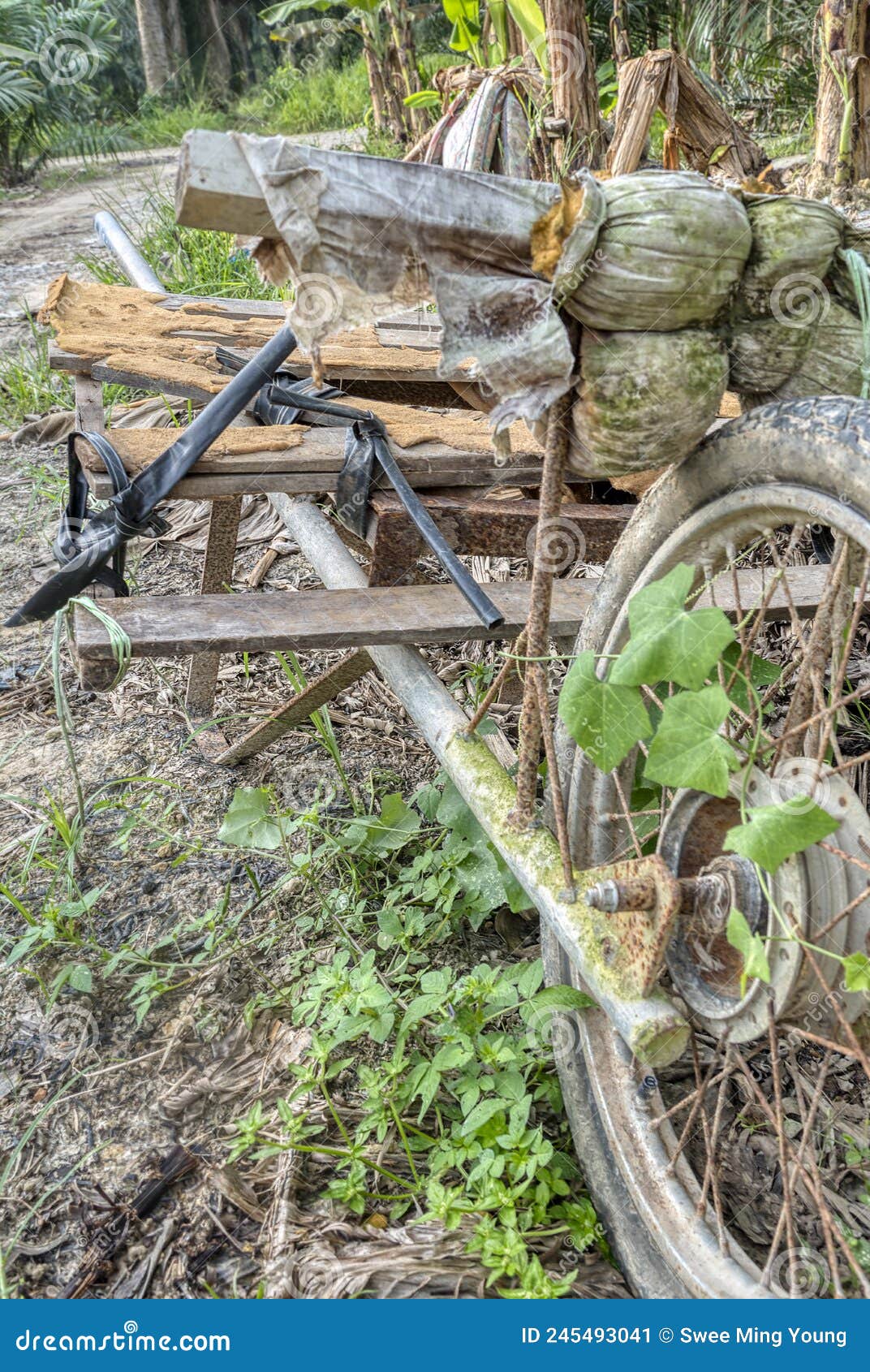 An Old Rusted Trolley with Motorcycle Wheel Stock Image - Image of crop ...