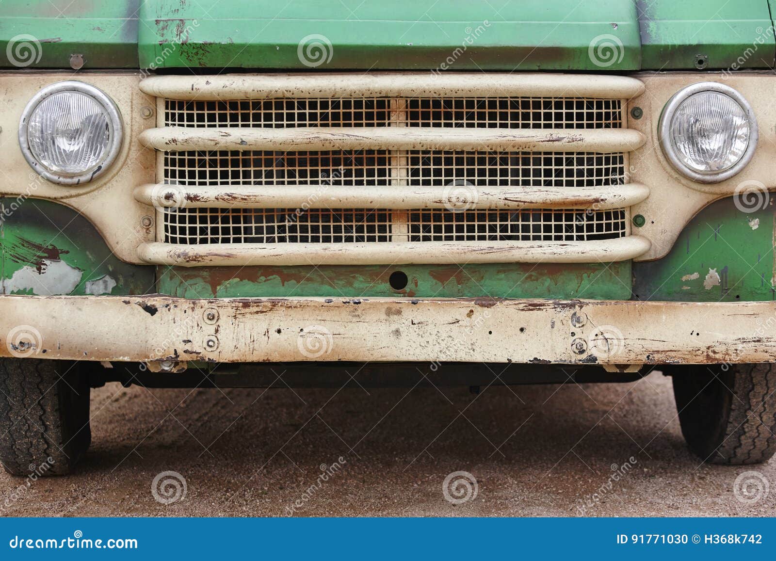 Old Rusted Van Front. Retro Vintage Vehicle Stock Photo - Image of ...