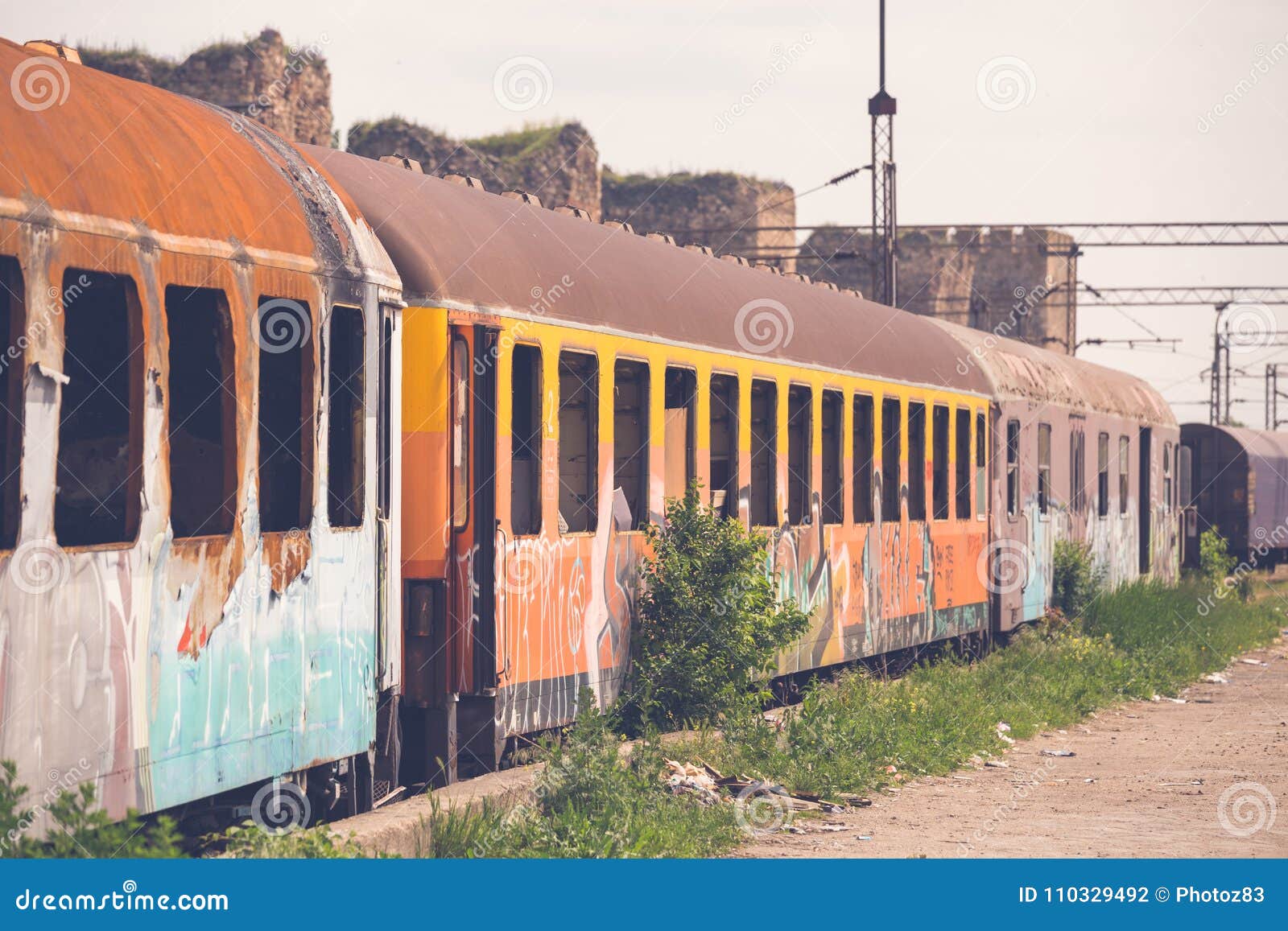 Rusty Old Railcars and on an Abandoned Rail Platform Stock Photo ...